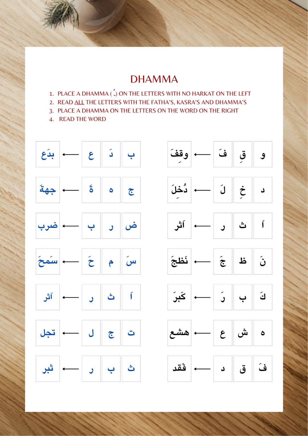 Arabic Letter Dhamma Worksheets, Qaida 2 Activity Worksheets, Helping ...