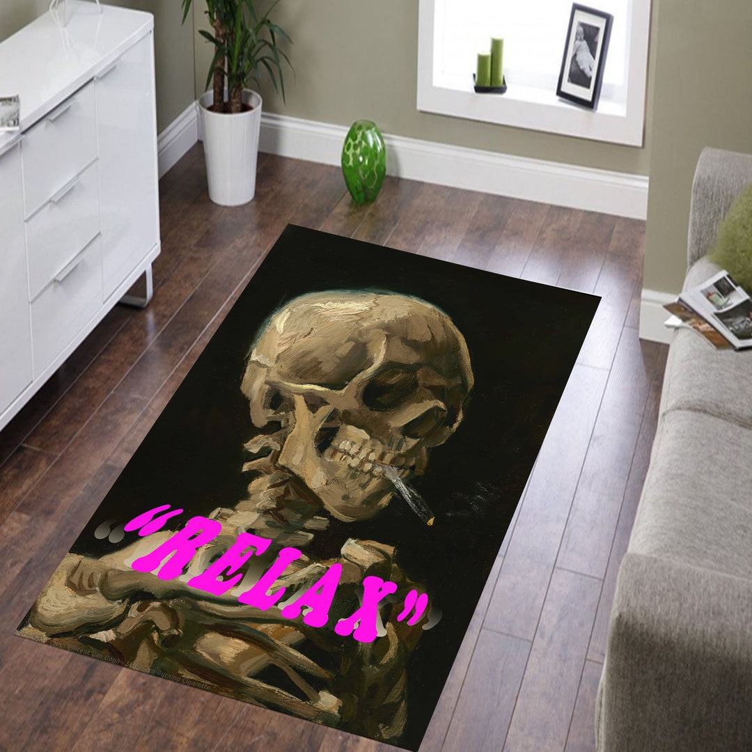 Shady Relax Smoking Skull Rug,funny Theme Rug,funny Living Room Rug ...
