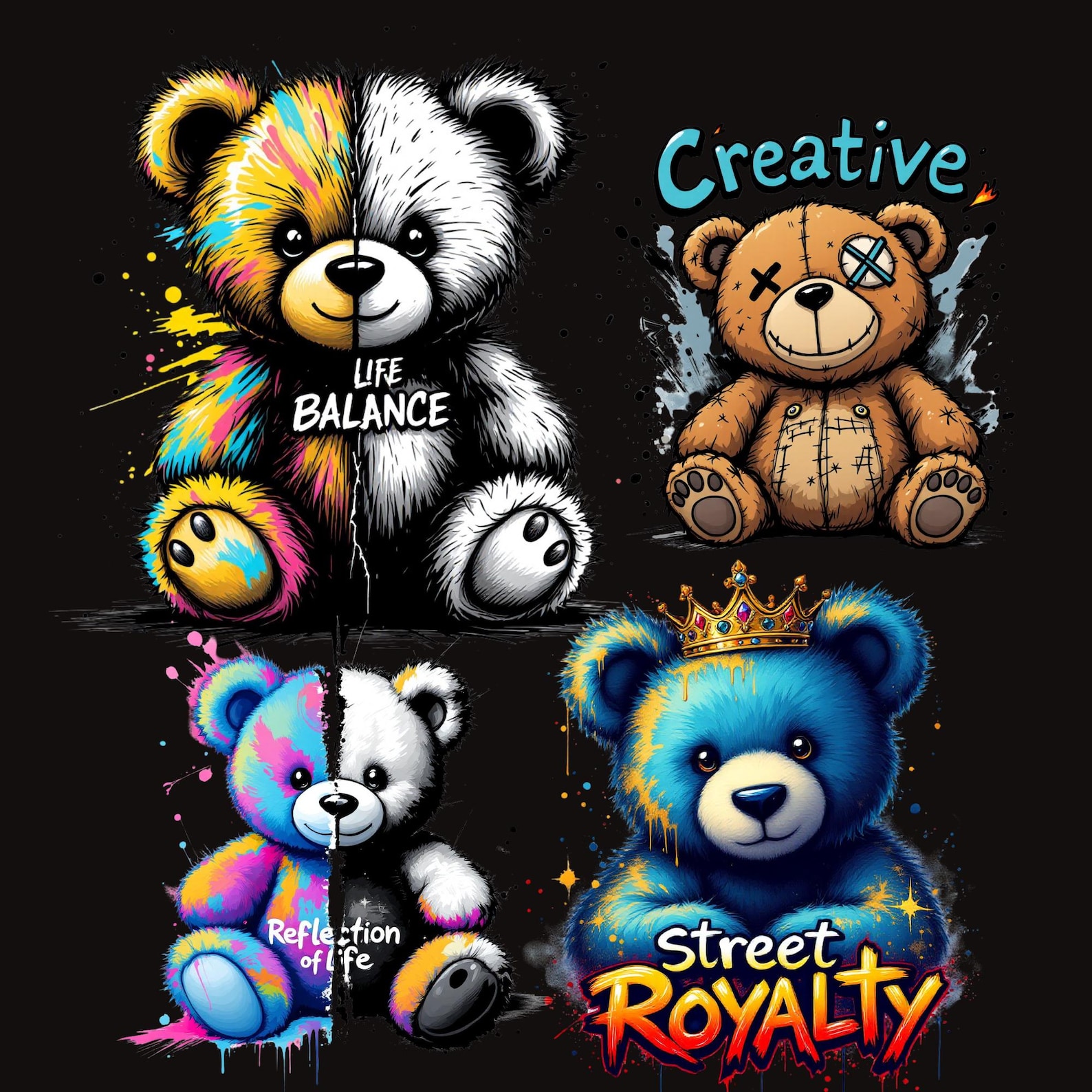 Teddy Bear Streetwear PNG Bundle: Urban Graphic Designs (digital ...