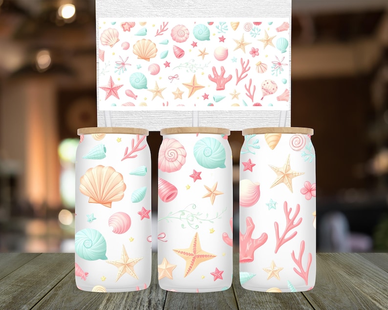 Seashell Tumbler Wrap: Pastel Mermaid Coastal Design (PNG) - Etsy