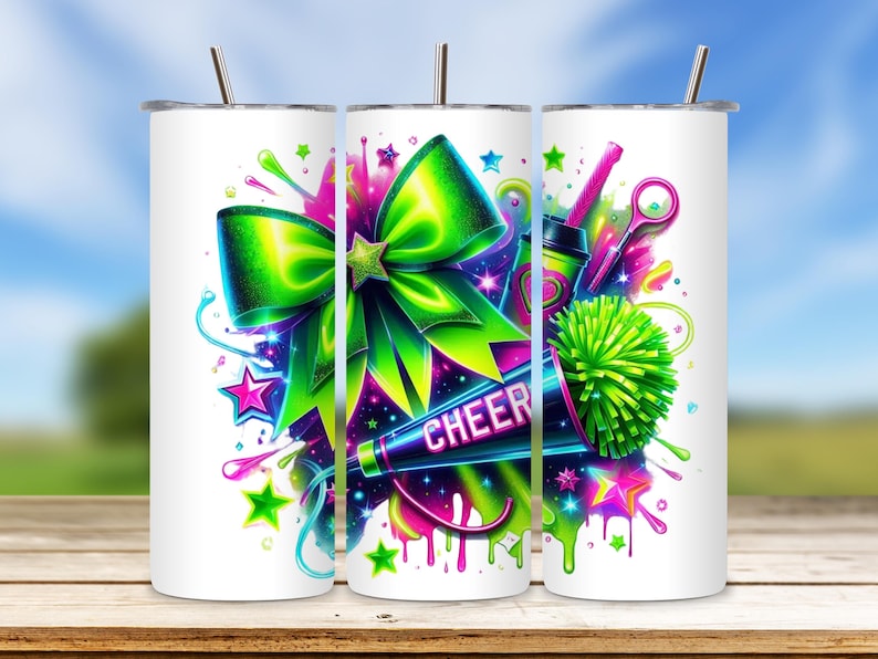 Cheer Neon Green Tumbler Wrap PNG, Sublimation Digital Download ...