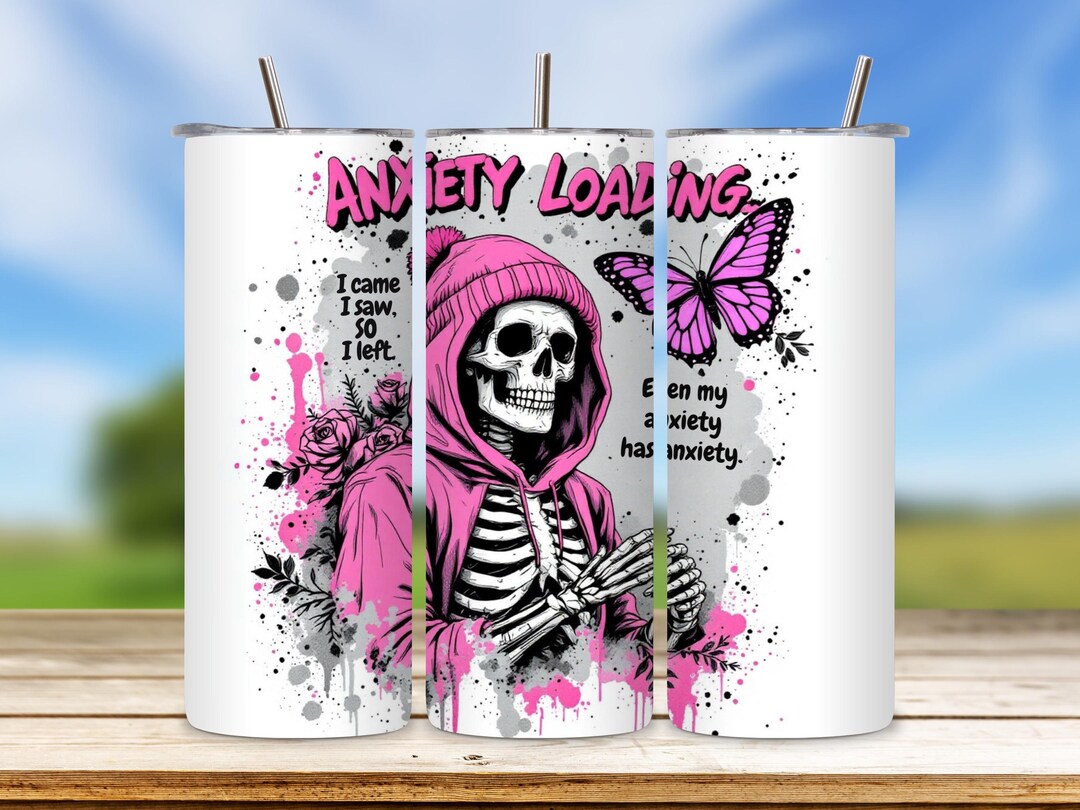 Funny Anxiety Skull Tumbler Wrap: Floral Sublimation Design (PNG) - Etsy