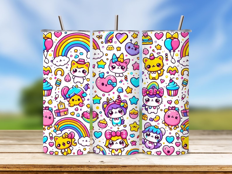 Kawaii Cartoon Tumbler Wrap: Pastel Character Sublimation (digital ...