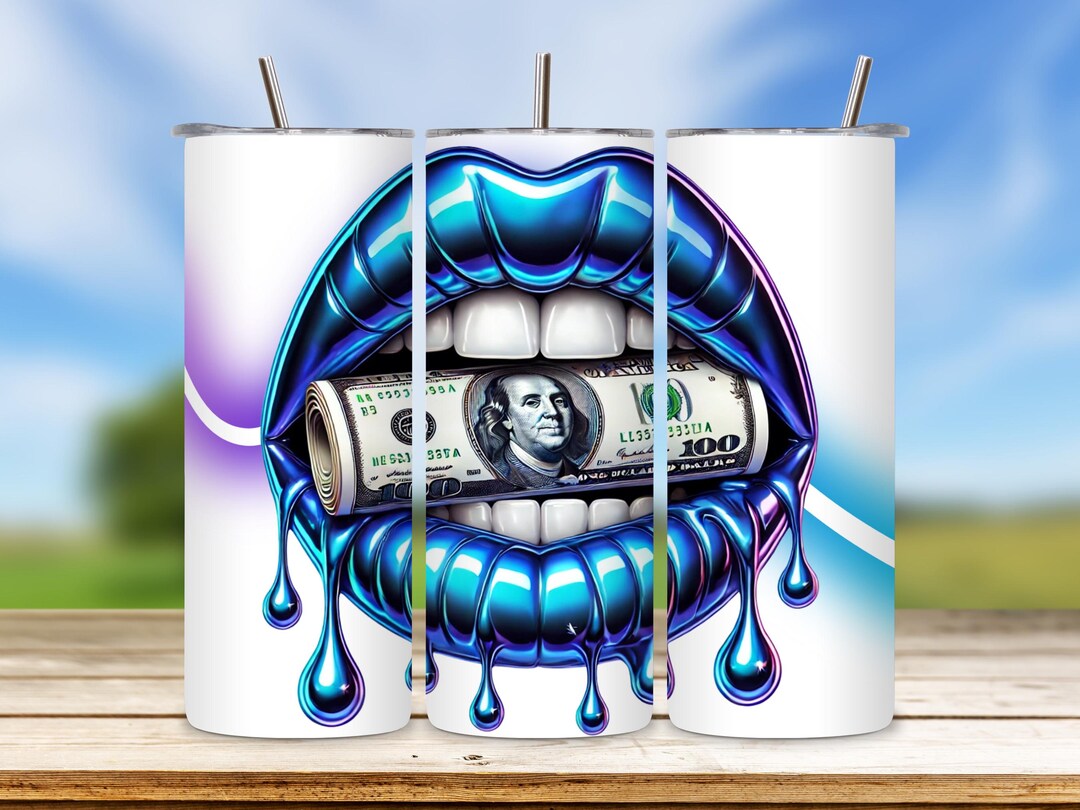 Glossy Blue Lips Clipart PNG, Dripping Money Lips With 100 Dollar Bill ...