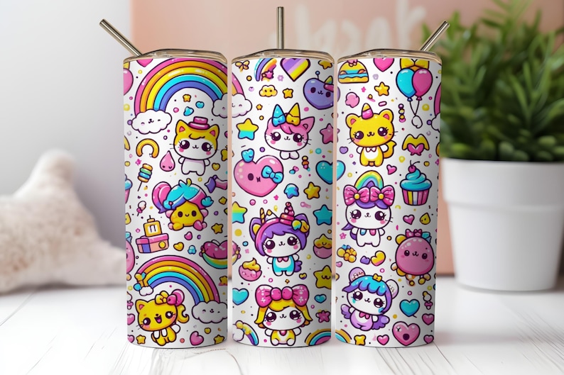 Kawaii Cartoon Tumbler Wrap: Pastel Character Sublimation (digital ...