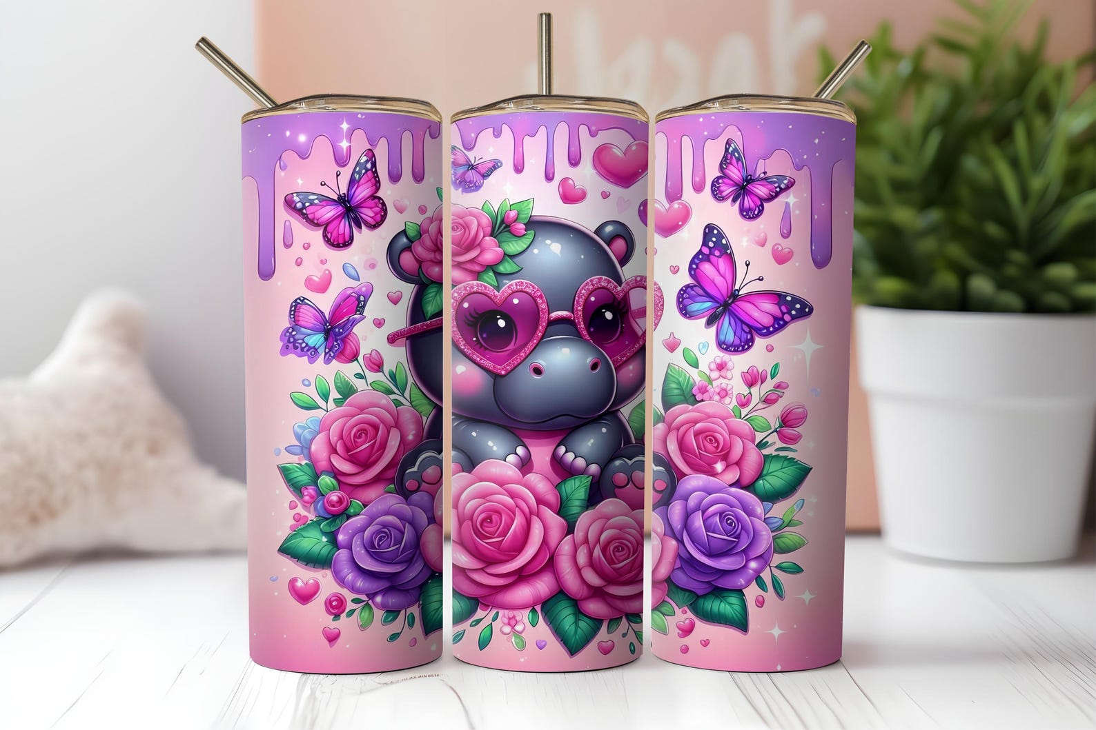 Funny Hippo Tumbler Wrap, 20oz Skinny Sublimation Design, Cute Hippo ...