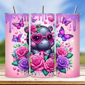 Funny Hippo Tumbler Wrap, 20oz Skinny Sublimation Design, Cute Hippo ...