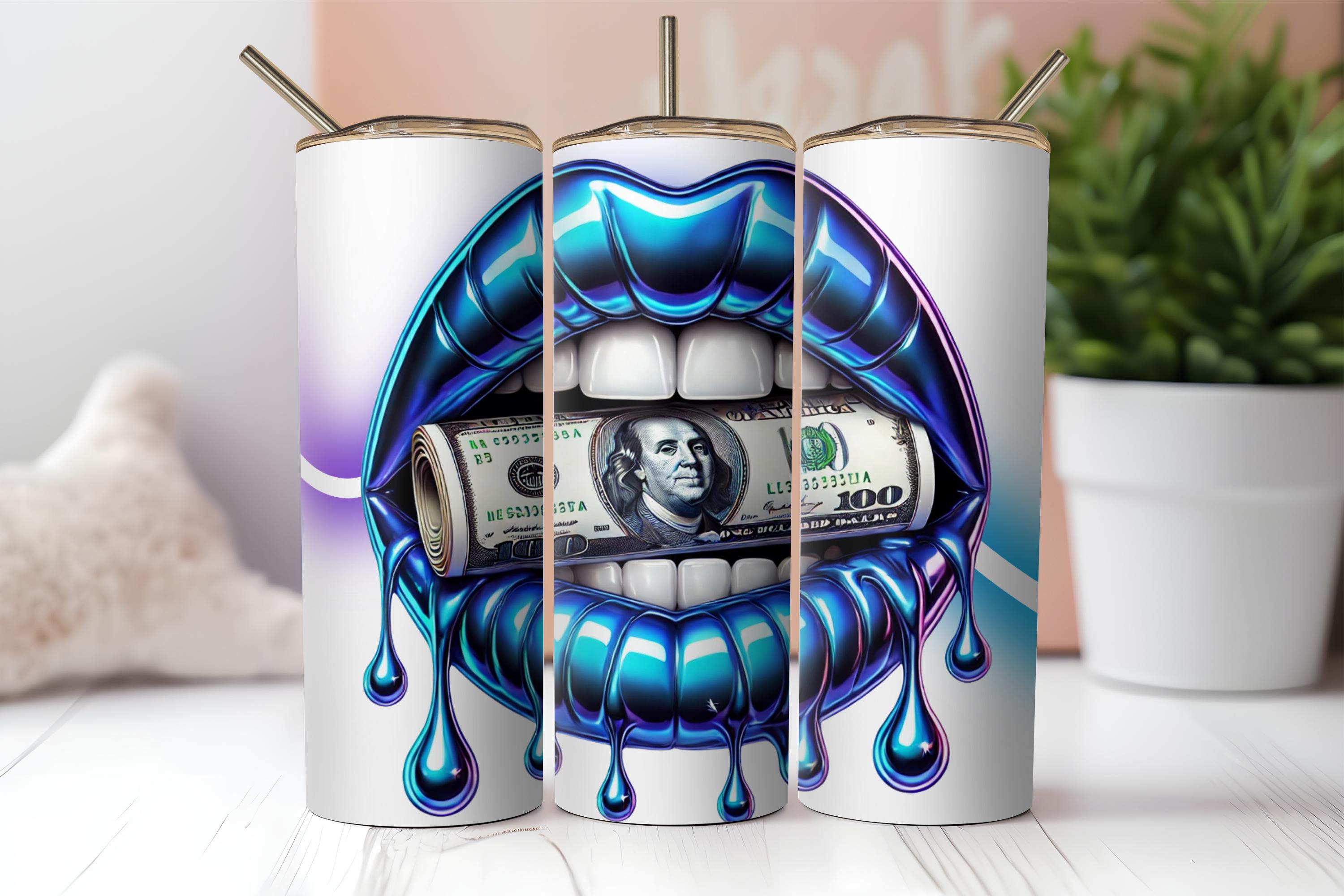 Glossy Blue Lips Clipart PNG, Dripping Money Lips With 100 Dollar Bill ...