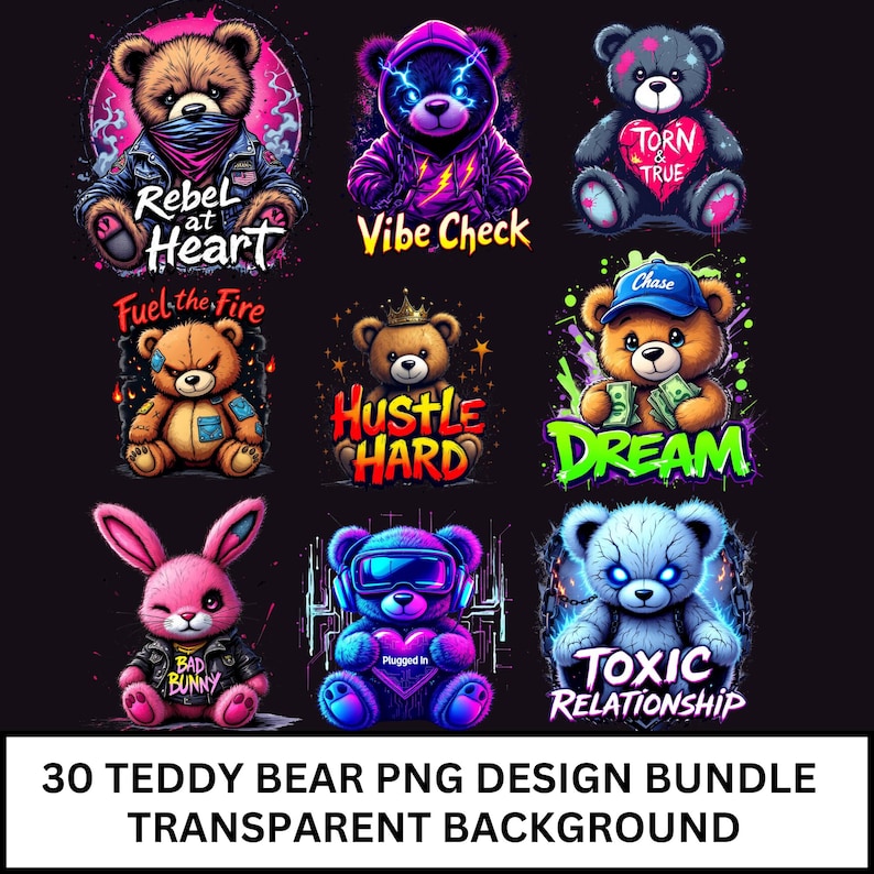 Teddy Bear Streetwear PNG Bundle: Urban Graphic Designs (digital ...