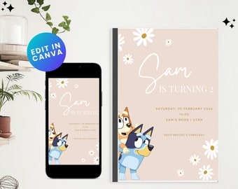 Bluey Birthday Invitation Digital Pink Girly Party Dog Bingo Cute - Etsy