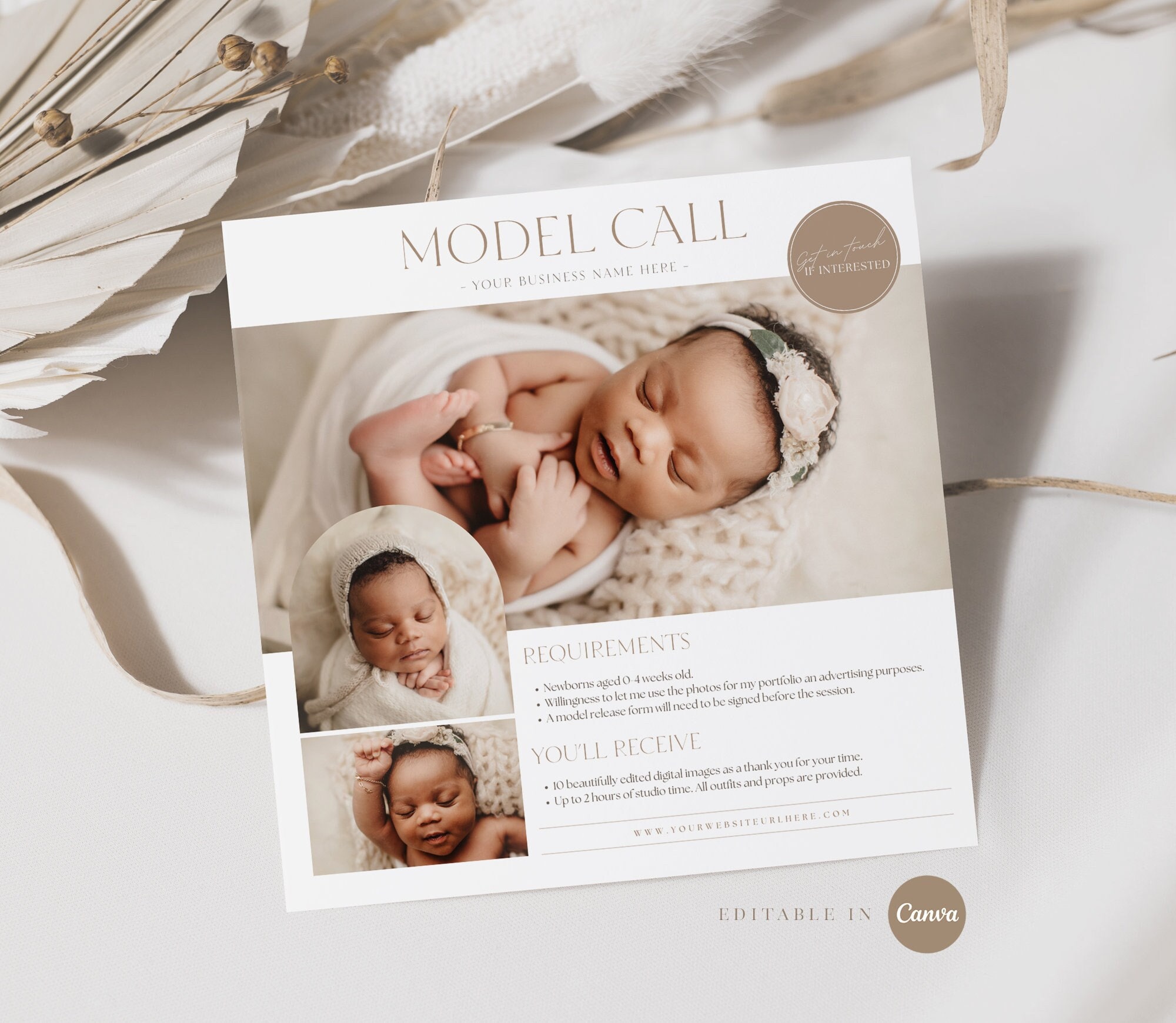 Model Call Photography Template, Newborn Photography Template, Modern ...