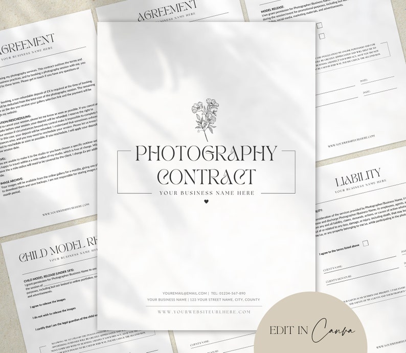 Minimalist Photography Contract Template, Photography Contract for ...