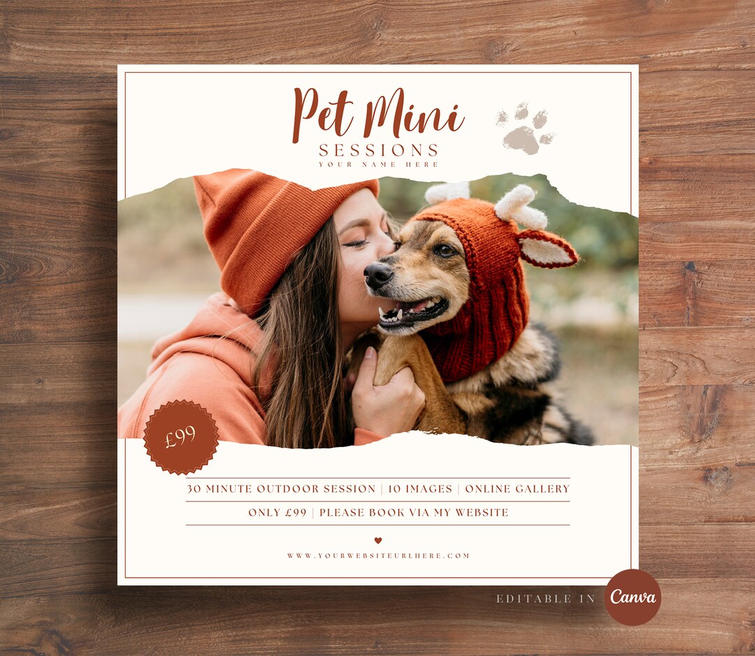 Pet Mini Sessions Template, Animal Photography Template, Editable Canva ...