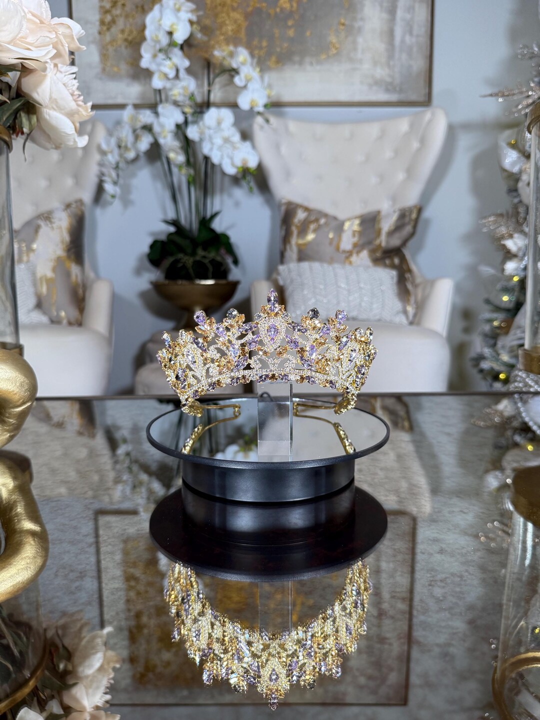 Lilac and Gold Quinceañera Crown Lilac Bridal Crown - Etsy