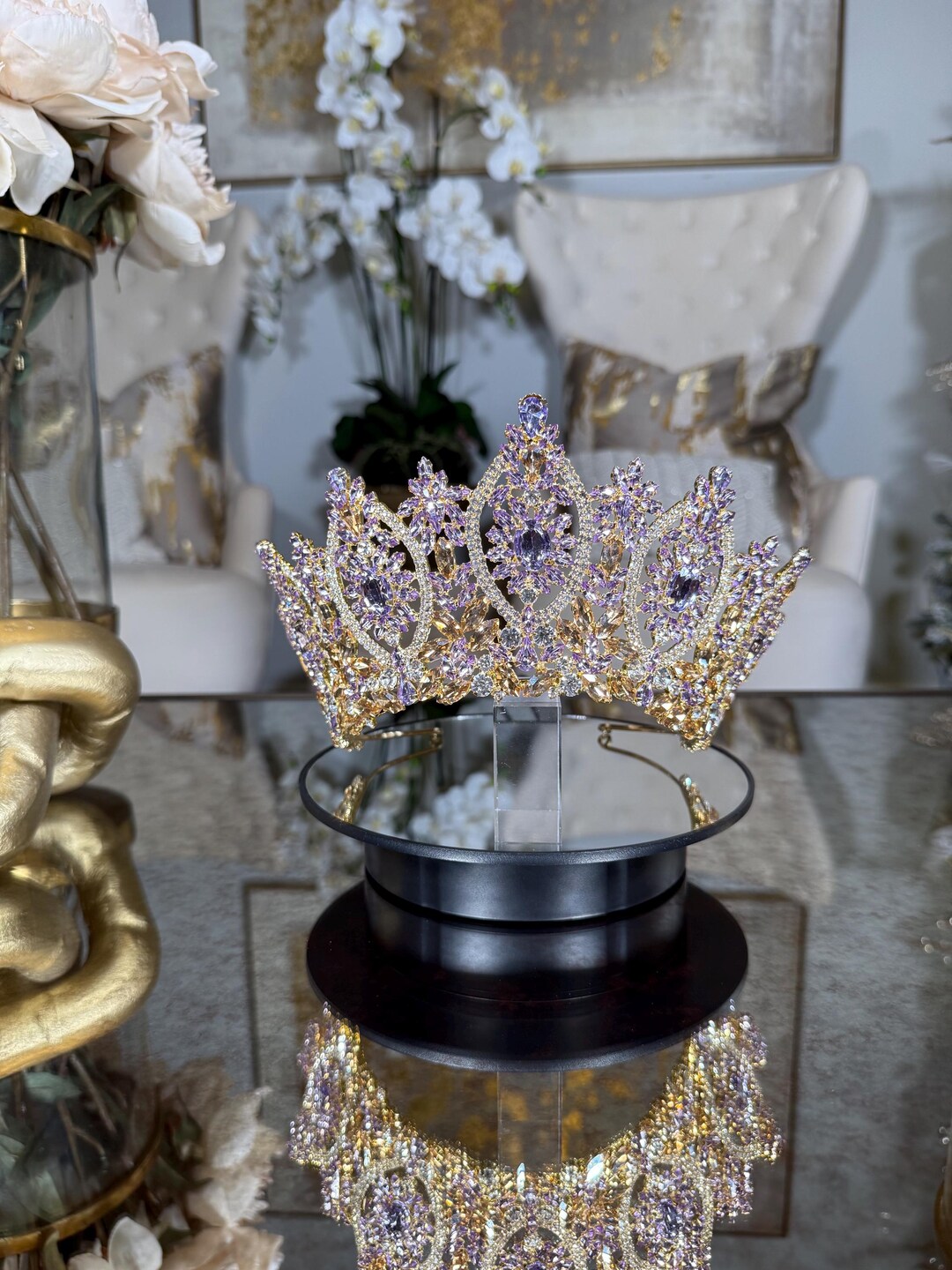Lilac and Gold Quinceañera Crown Lilac Bridal Crown - Etsy
