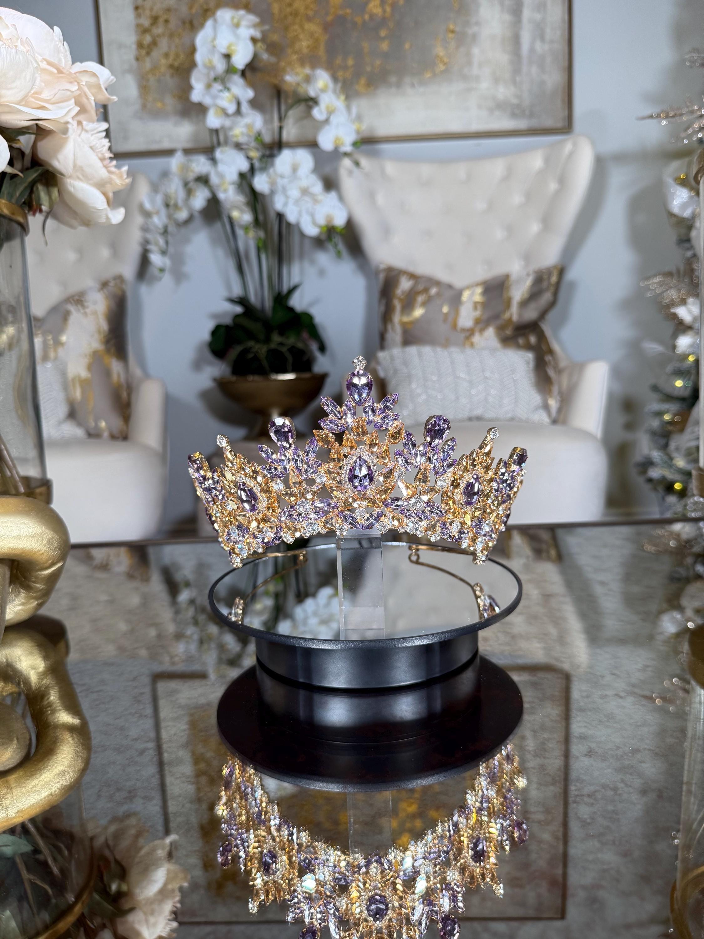 Lilac and Gold Quinceañera Crown Lilac Bridal Crown - Etsy