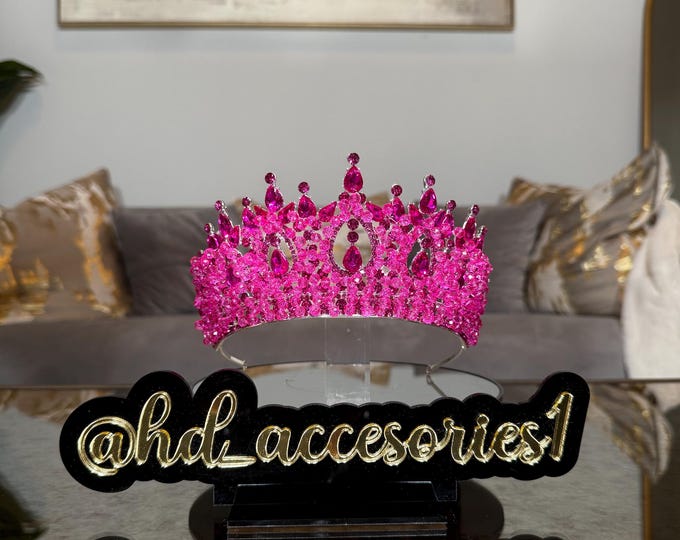 Hot Pink Beaded Quinceañera Crown Fuschia Bridal Tiara - Etsy