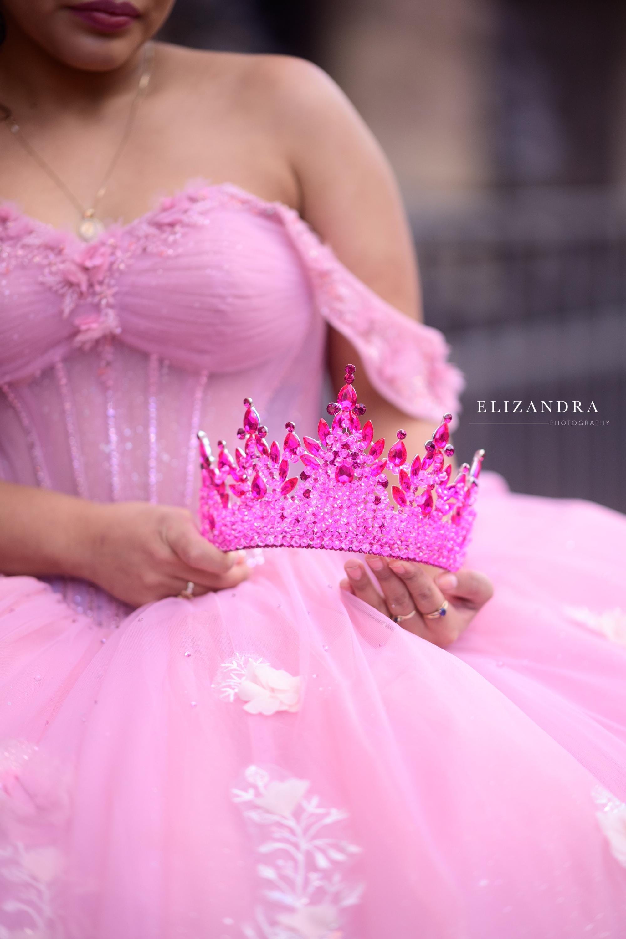 Hot Pink Beaded Quinceañera Crown Fuschia Bridal Tiara - Etsy