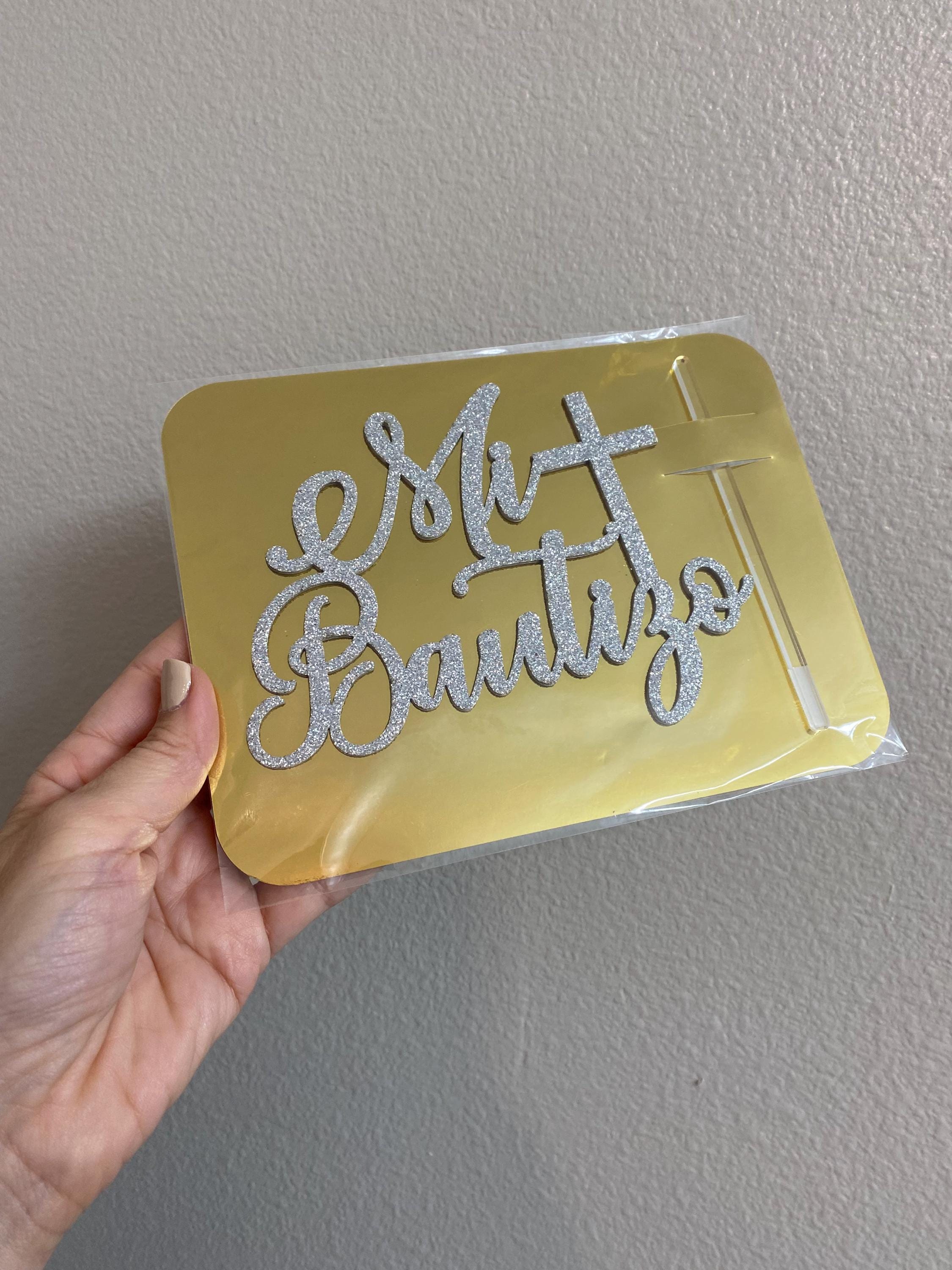 Cake Topper Mi Bautizo With Cross, Glitter Foam Cardstock Cake Topper ...