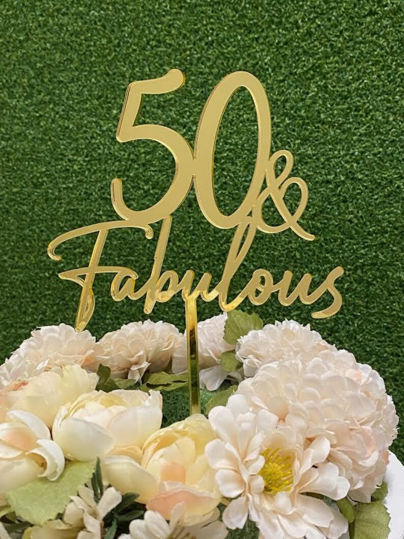 50 & Cake Topper | Gold Acrylic 50th Birthday Decoration - Etsy