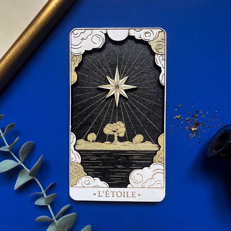 The Star Tarot Card in Wood – Hand-painted Mystical Wall Charm ...