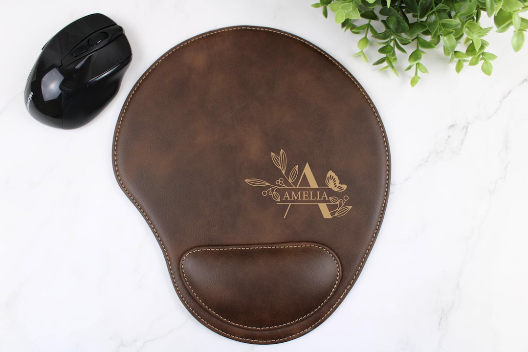 Personalized Engraved Vegan Leather Mouse Pad With Wrist Rest, Custom ...