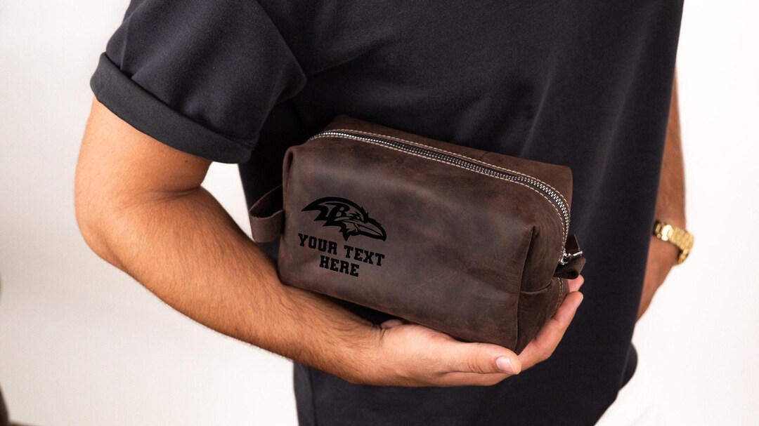 Football Teams Logo Leather Dopp Kit, Custom NFL Dopp Bag, Genuine ...