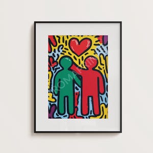 Heartfelt Connection Keith Haring Inspired Wall Art Bold Colorful Love ...