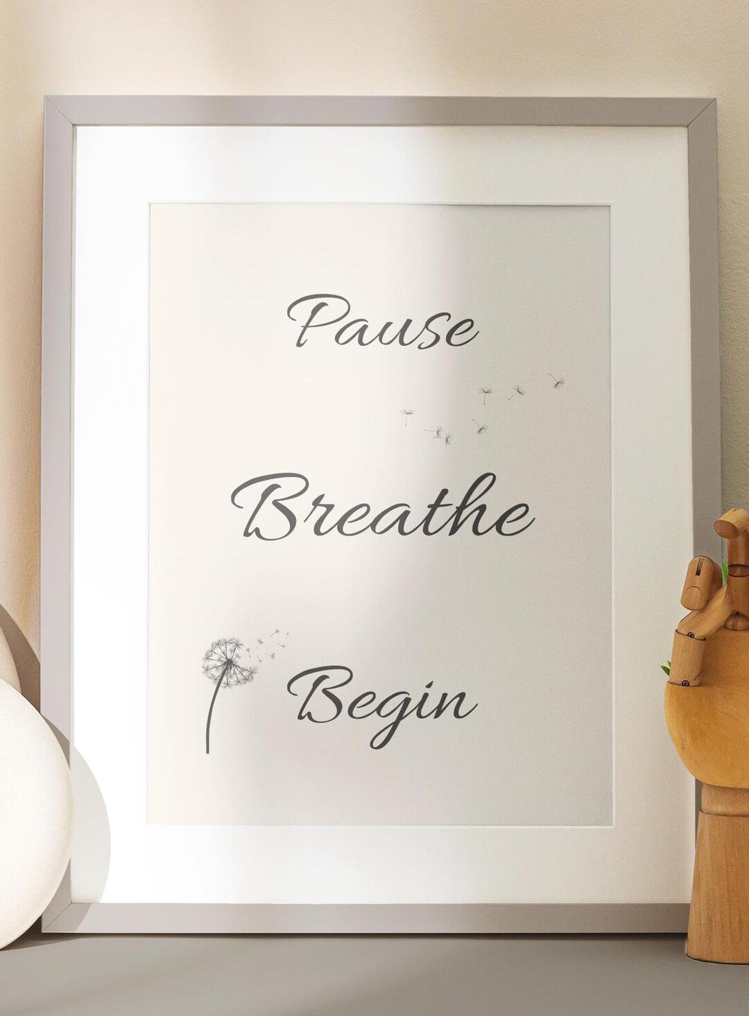 Minimalist Motivational Wall Art - Pause Breathe Begin Print ...