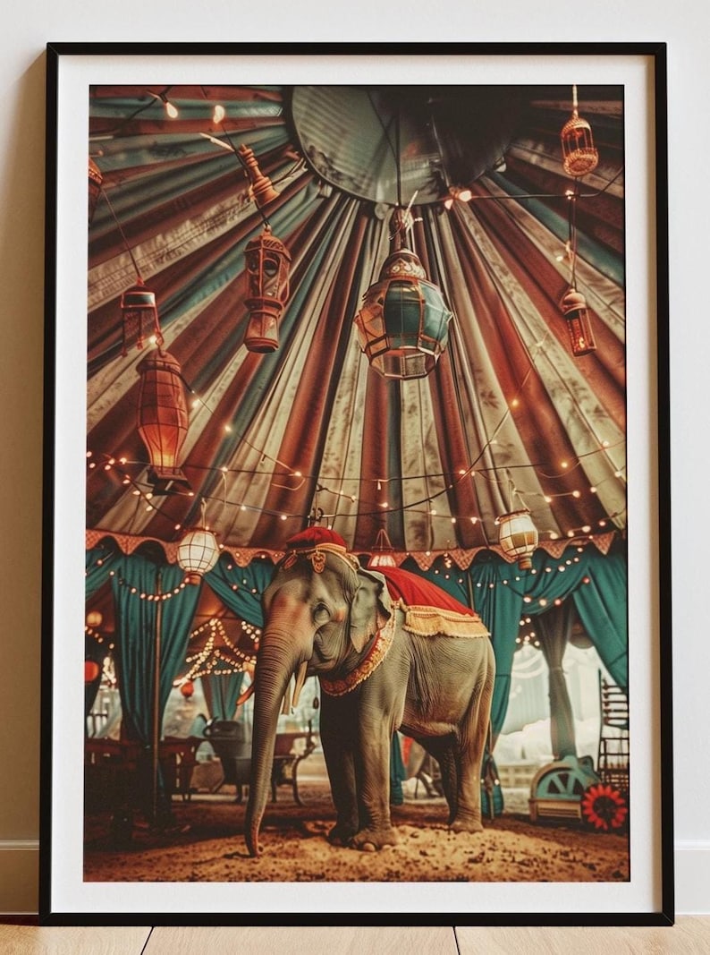 Vintage Circus Elephant Poster, Vintage Retro Print, Circus Art, Whimsical Carnival Wall Art ...