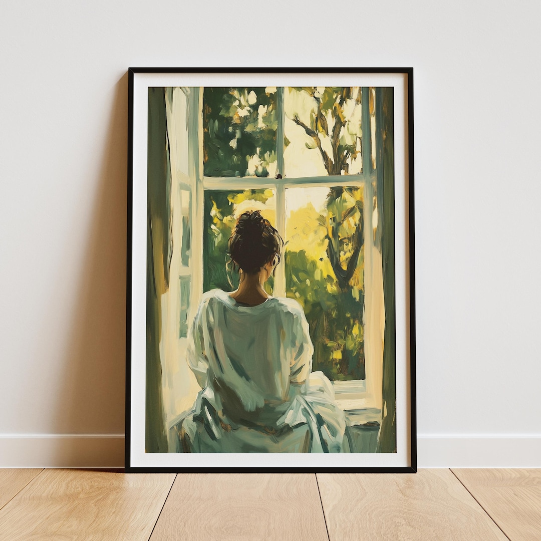 Minimalist Portrait Wall Art Cozy Window View Print Introspective Woman ...