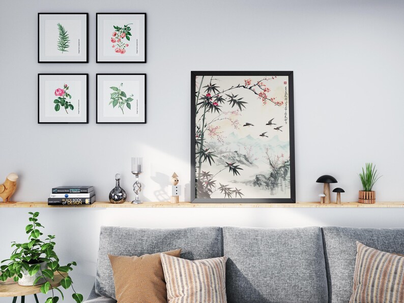 Chinese Bamboo Art Print, Zen Bird Painting, Feng Shui Decor - Etsy