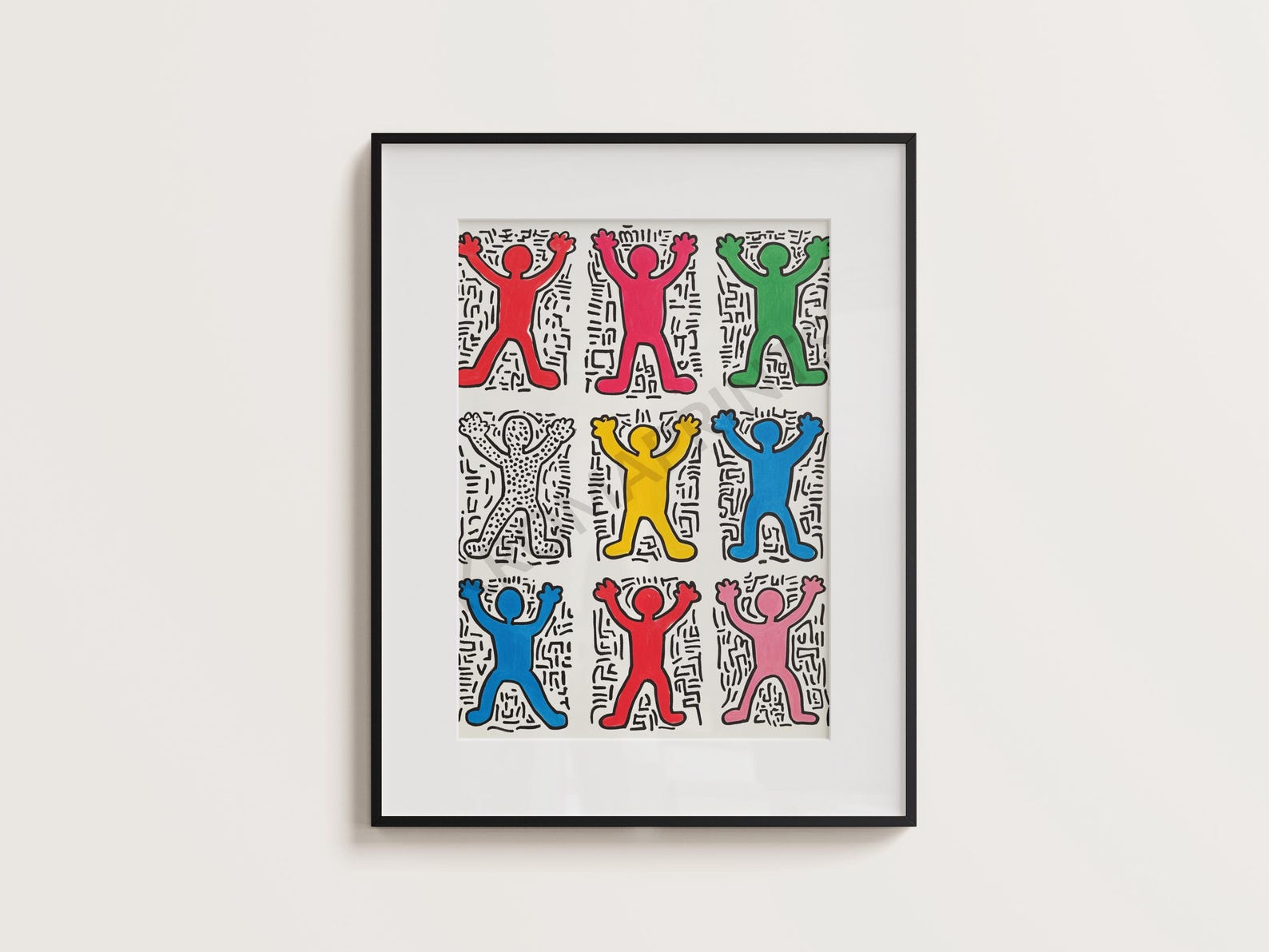 Vibrant Pop Art Dancing Figures in Keith Haring Inspired Style Modern ...