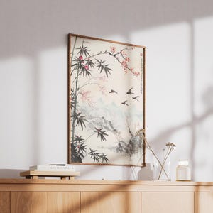 Chinese Bamboo Art Print, Zen Bird Painting, Feng Shui Decor - Etsy