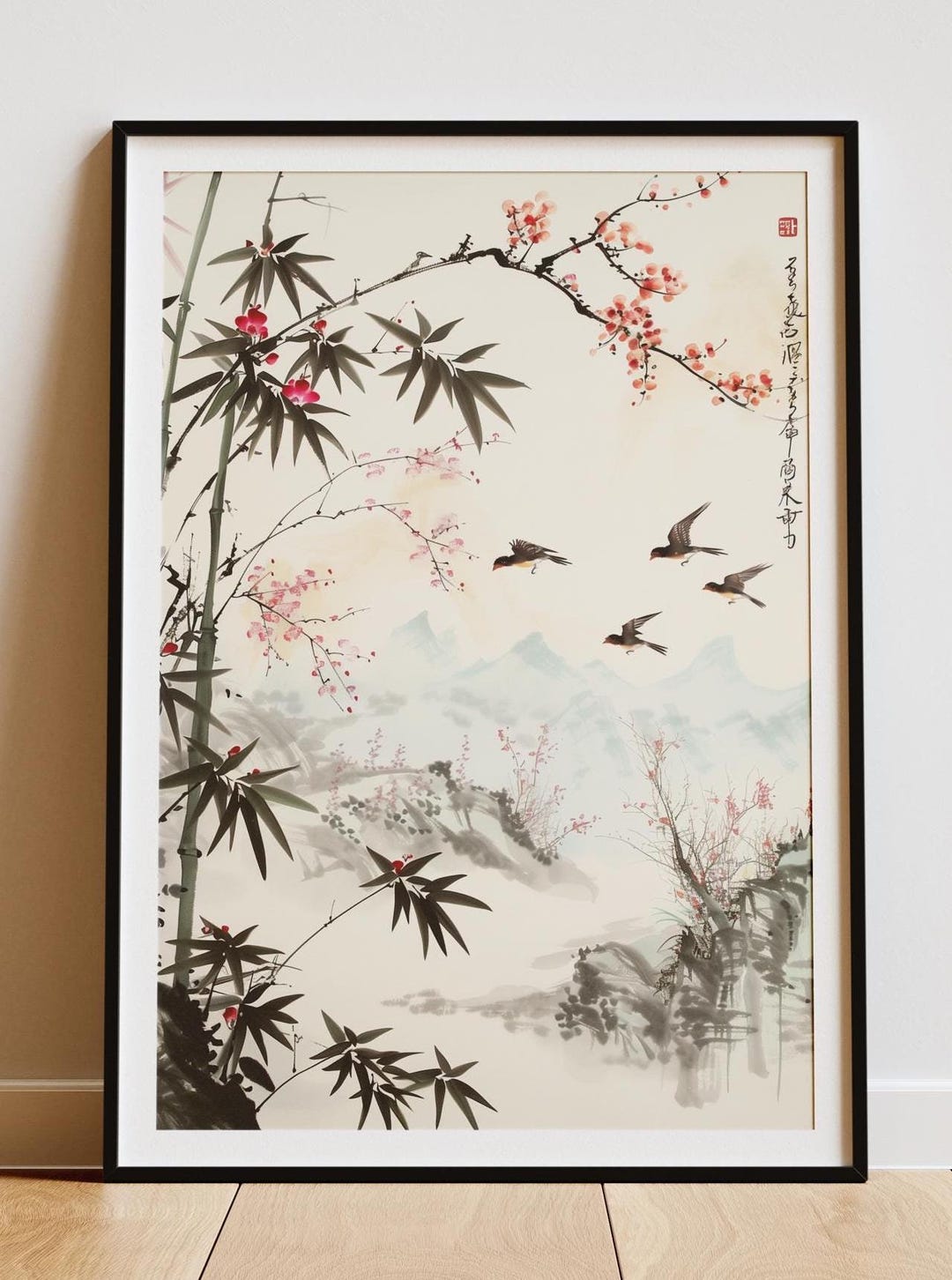Chinese Bamboo Art Print, Zen Bird Painting, Feng Shui Decor - Etsy