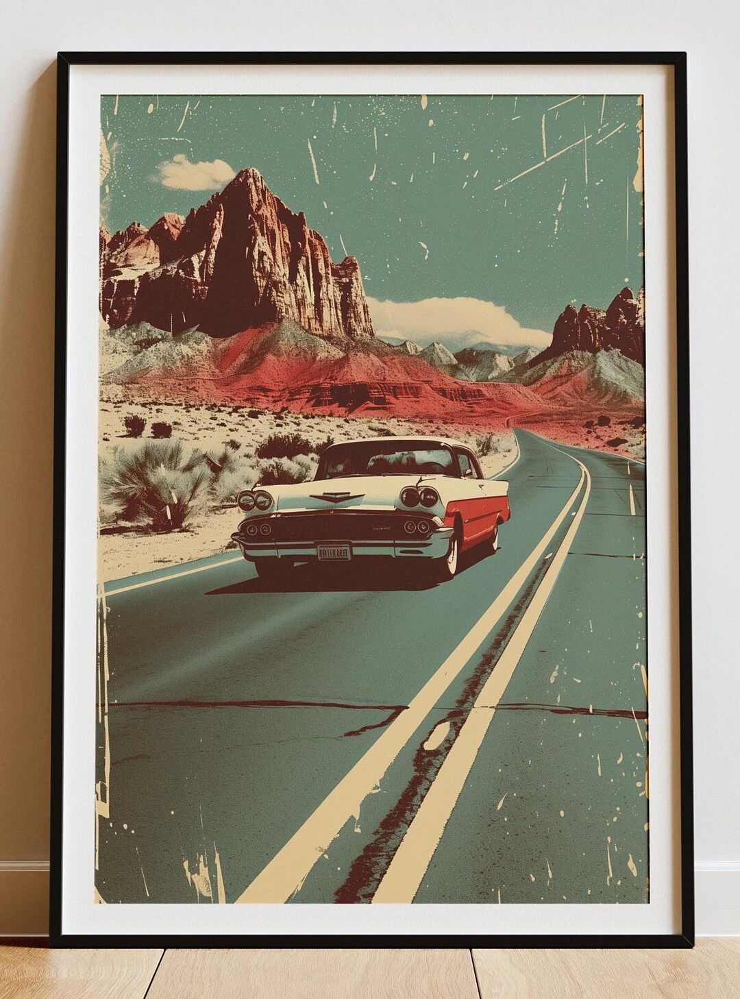 Vintage Route 66 Wall Art, Retro Car Travel Poster, Classic Americana ...