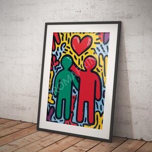 Heartfelt Connection Keith Haring Inspired Wall Art Bold Colorful Love ...