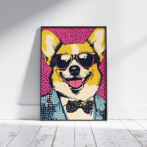Pop Art Corgi Dog Poster Fun Pet Portrait Vibrant Cartoon Wall Decor ...