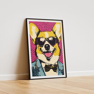 Pop Art Corgi Dog Poster Fun Pet Portrait Vibrant Cartoon Wall Decor ...