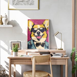 Pop Art Corgi Dog Poster Fun Pet Portrait Vibrant Cartoon Wall Decor ...