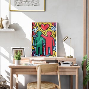 Heartfelt Connection Keith Haring Inspired Wall Art Bold Colorful Love ...