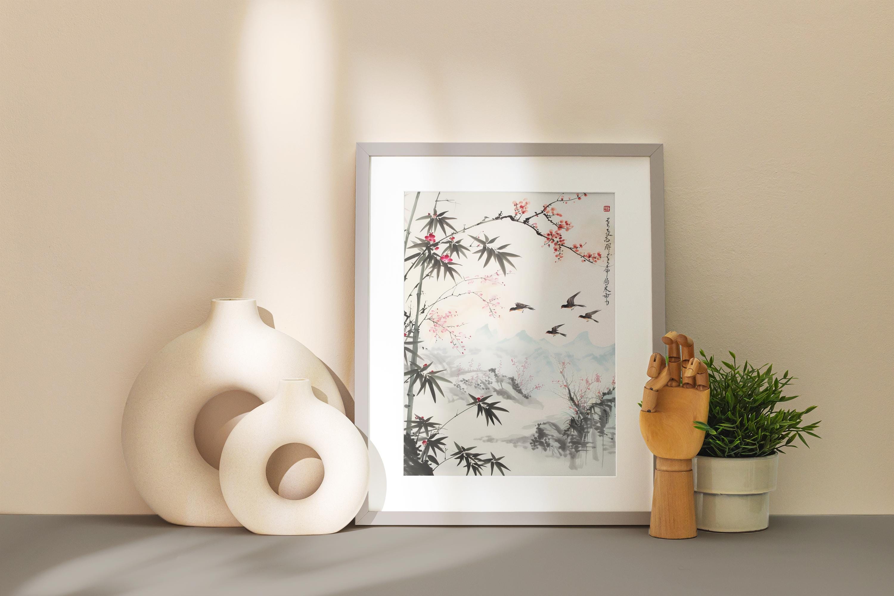 Chinese Bamboo Art Print, Zen Bird Painting, Feng Shui Decor - Etsy