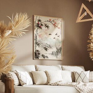 Chinese Bamboo Art Print, Zen Bird Painting, Feng Shui Decor - Etsy