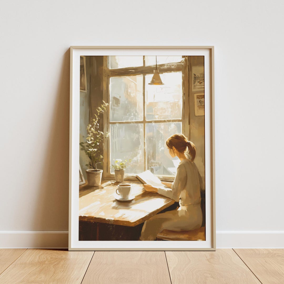 Cozy Cafe Reading Nook Poster for Book Lovers Minimalist Coffee Shop ...