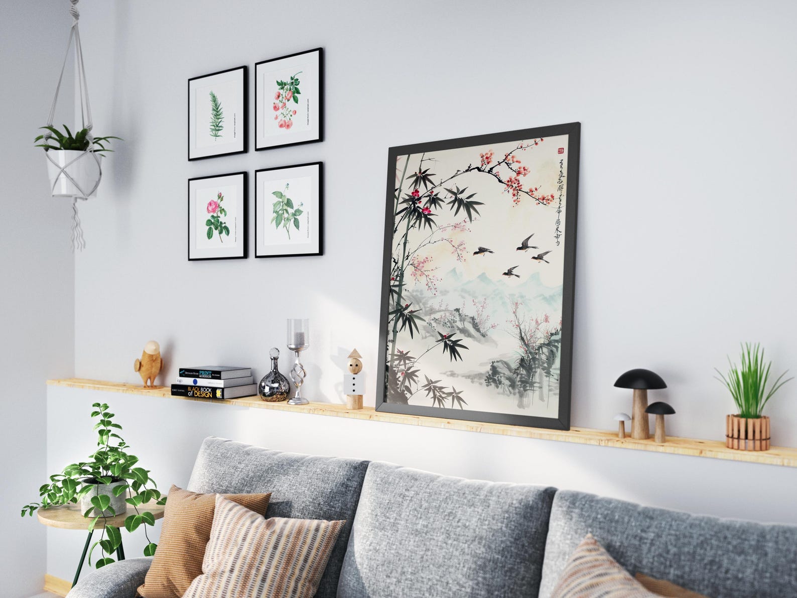 Chinese Bamboo Art Print, Zen Bird Painting, Feng Shui Decor - Etsy