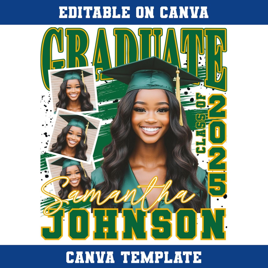 Graduation 2025 Canva Template, Customizable Green & Gold Graduate 2025 ...