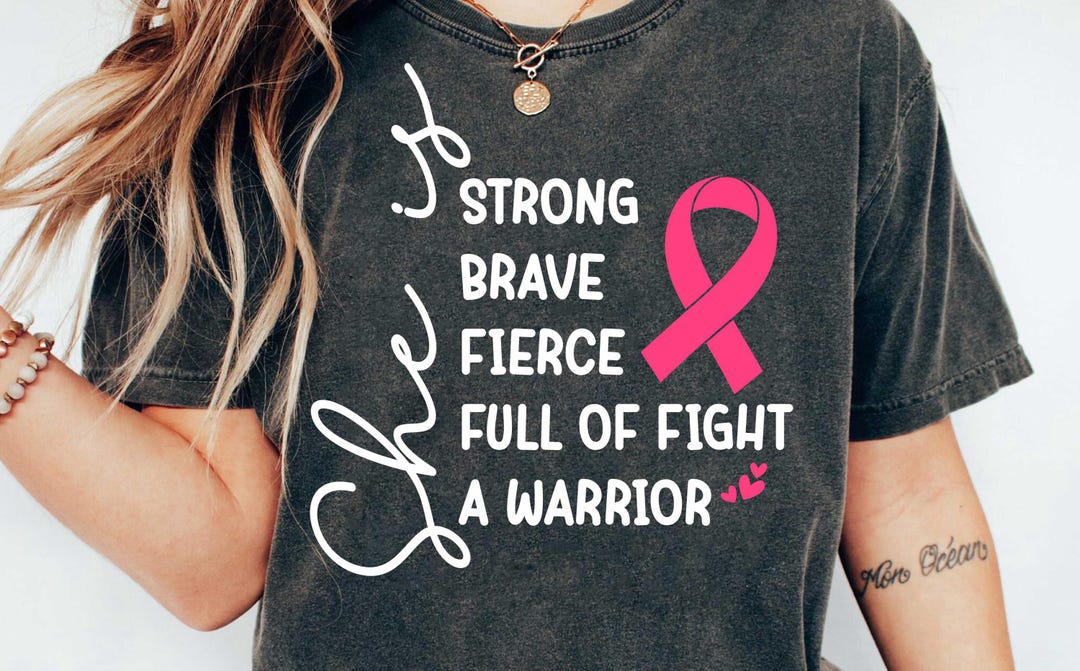 Breast Cancer SVG, She is Strong Brave Full of Fight A Warrior SVG ...
