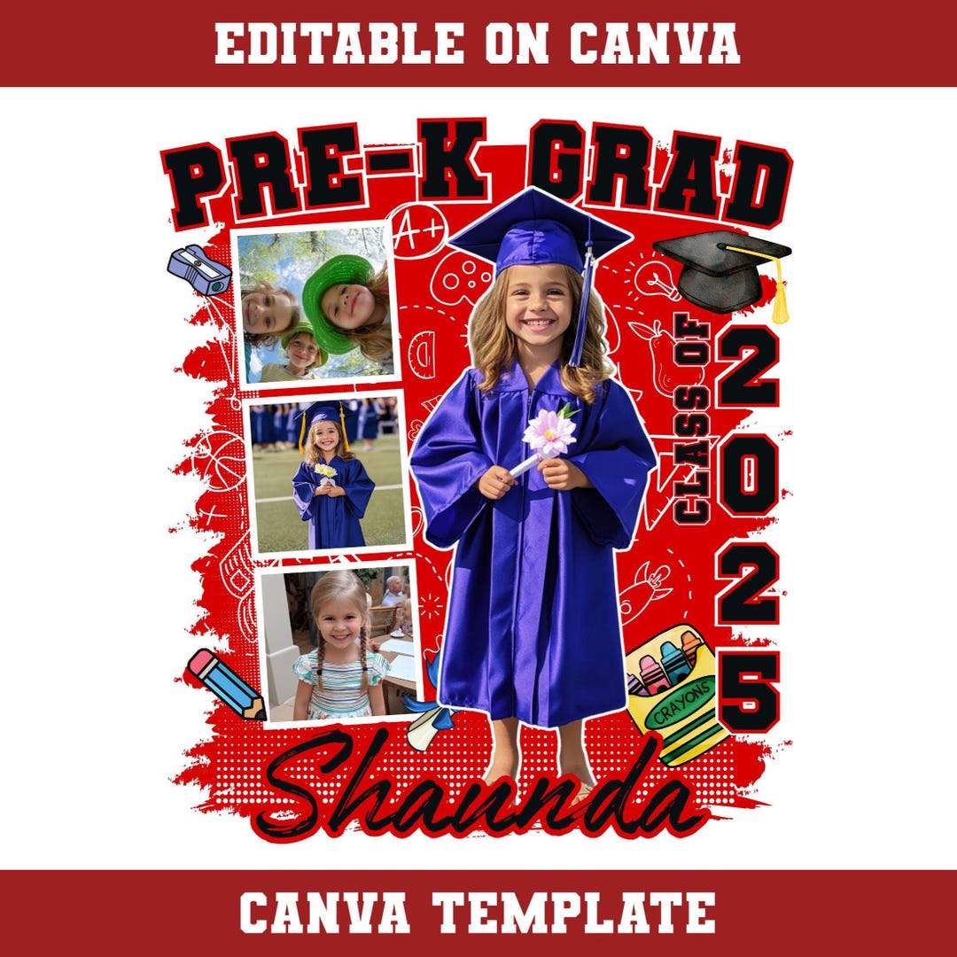 Graduation 2025 Editable Canva Template, Black & Red Pre-k Graduate ...
