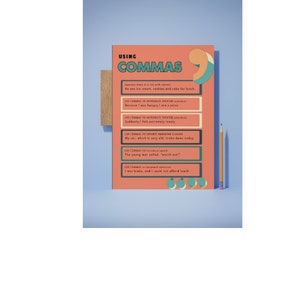 Use of Commas English Grammar for Homeschool, English Classroom Poster ...