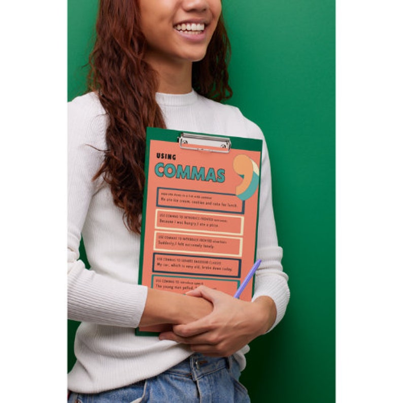 Use of Commas English Grammar for Homeschool, English Classroom Poster ...